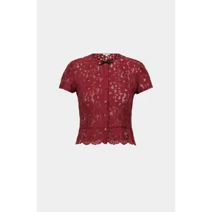 SAEMDI Lace Short Sleeve Top - Burgundy