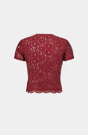 SAEMDI Lace Short Sleeve Top - Burgundy