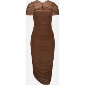 SAEMDI Draped Cape Midi Dress - Brown