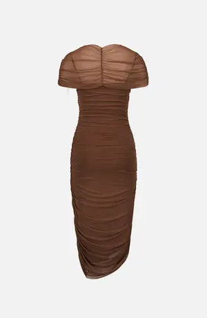 SAEMDI Draped Cape Midi Dress - Brown