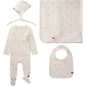 MINIMOI 4-piece Baby Rayon Blend Pointelle Footie Set - Winter White