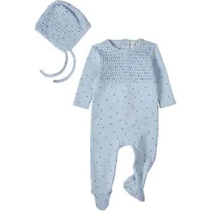 MINIMOI Baby Cotton Smocked Footie Set - Blue