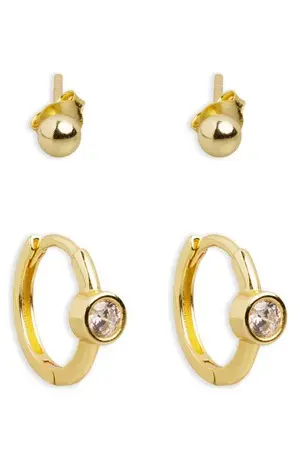 Argento Vivo Set Of Ball Stud And Huggie Hoop Earrings - Gold