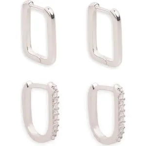 Argento Vivo Oblong Hoop Earrings Set - Silver