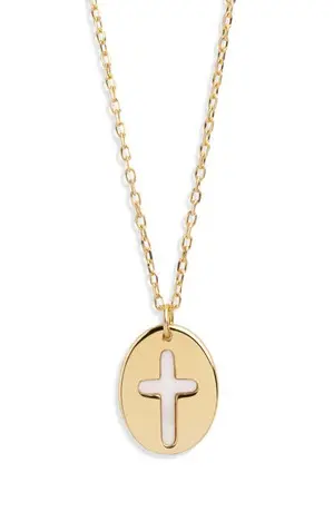 Argento Vivo Mother-of-pearl Inlay Cross Pendant Necklace - Gold