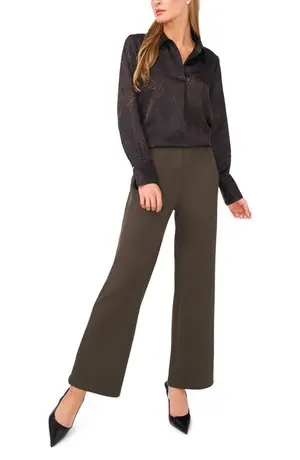 Halogen Floral Collared Charmeuse Popover Top - Rich Black