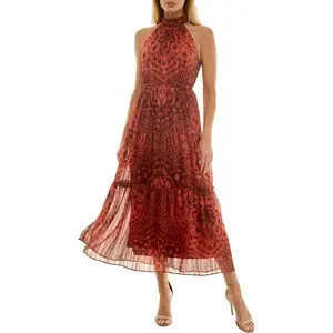 SOCIALITE Printed Mock Neck Chiffon Maxi Dress