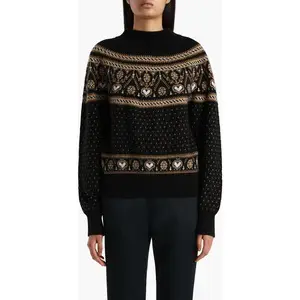 Khaite Guy Fair Isle Cashmere Sweater Black/camel Multi