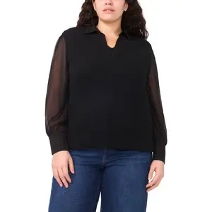 Halogen Mixed Media Long Sleeve Sweater - Rich Black