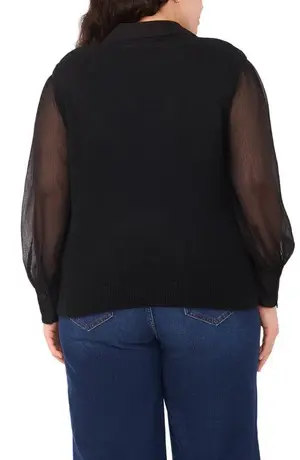 Halogen Mixed Media Long Sleeve Sweater - Rich Black