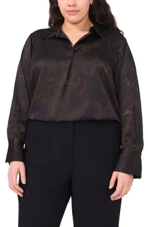 Halogen Metallic Floral Satin Charmeuse Top