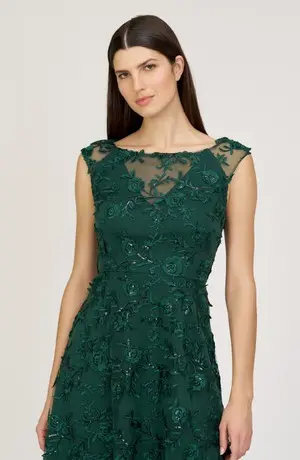 Js Collections Viviana Embroidered Sequin Floral Cocktail Midi Dress