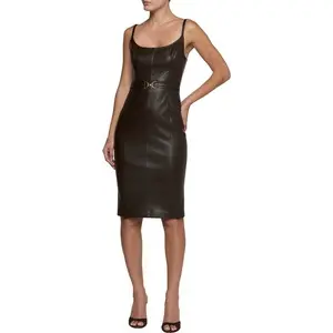 L'Agence Halia Belted Faux Leather Midi Dress - Coffee Bean