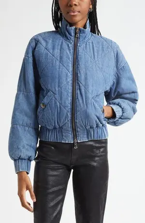 L'Agence Ryah Quilted Denim Bomber Jacket - Med Washed Denim
