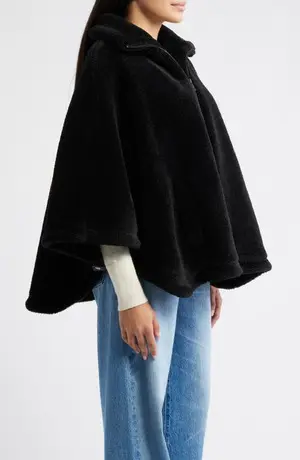 Bernardo Calder Faux Fur Poncho Jacket - Black