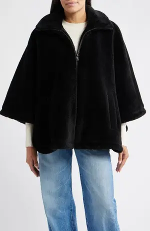 Bernardo Calder Faux Fur Poncho Jacket - Black