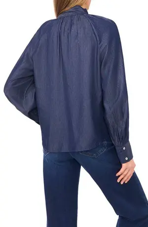 CECE DUPRAZ Denim Tie Neck Top