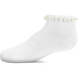 MEMOI Cotton Blend Anklet Socks With Pearl Detail - White