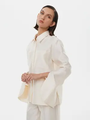 ALAS Silk-wool Blend Fitted Shirt - Cream White