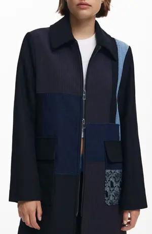 Desigual Patchwork Wool Overcoat
