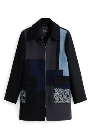 Desigual Patchwork Wool Overcoat