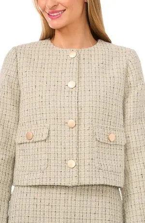 Halogen Metallic Tweed Jewel Collar Jacket