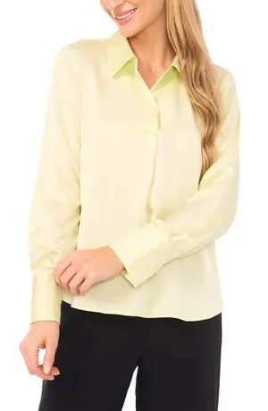 Halogen Collared Charmeuse Popover Top - White Jade
