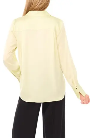 Halogen Collared Charmeuse Popover Top - White Jade