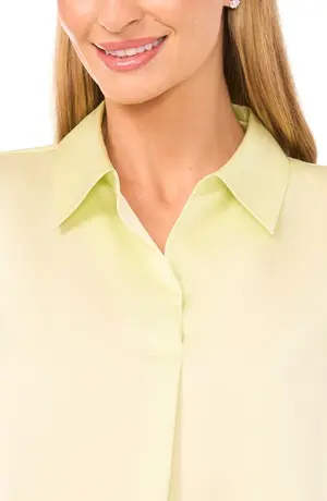 Halogen Collared Charmeuse Popover Top - White Jade