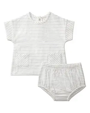 MINIMOI 2-piece Striped Top And Bloomers Set - Blue