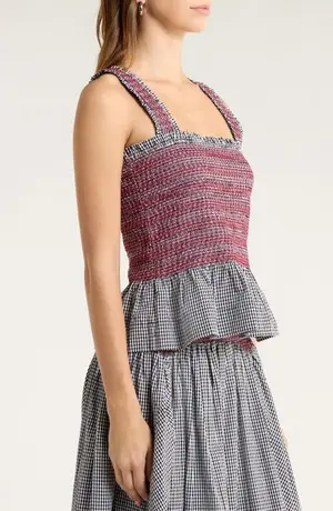 DAMSON MADDER Ami Smocked Organic Cotton Peplum Camisole