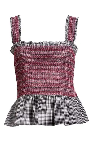 DAMSON MADDER Ami Smocked Organic Cotton Peplum Camisole