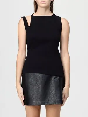COURREGES Asymmetrical Ribbed Knit Top - Black