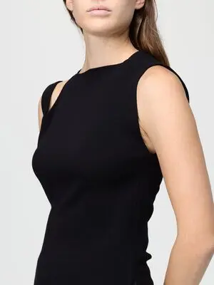 COURREGES Asymmetrical Ribbed Knit Top - Black