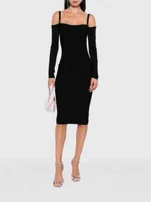 MUGLER Long Sleeve Cold Shoulder Midi Dress