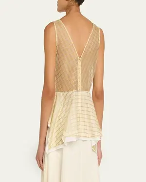 3.1 Phillip Lim Sleeveless Plaid Organza Flounce Top