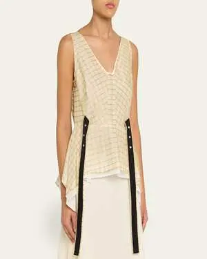 3.1 Phillip Lim Sleeveless Plaid Organza Flounce Top