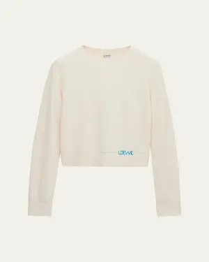 Loewe Logo Embroidered Wool Crewneck Sweater - Ecru