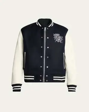 Sacai Leather & Wool Where The Wild Things Are Varsity Jacket - Navy/off White