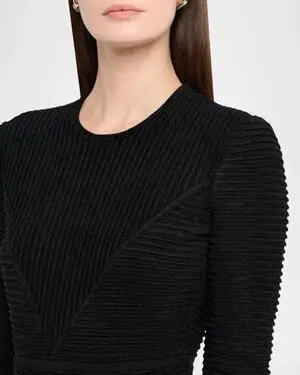 Emporio Armani Ottoman Knit Paneled Midi Dress - Solid Blac