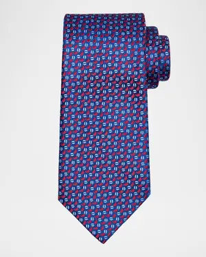 Charvet Mini Teardrop Silk Neck Tie Blue Red