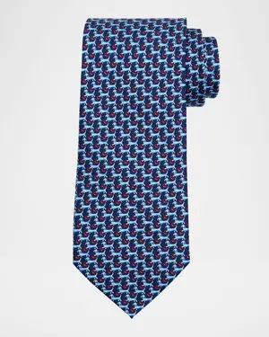 FERRAGAMO Dachshund Gancini Silk Tie - Navy