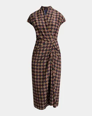 Dries Van Noten Dilian Geo-print Draped Wrap Midi Dress