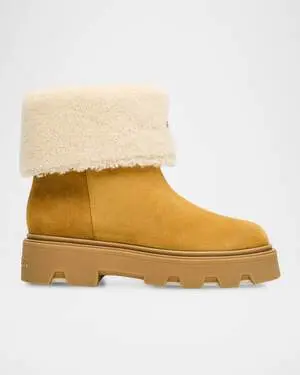 Moncler Aurea Suede And Shearling Mid Ankle Boots - Antique Brown