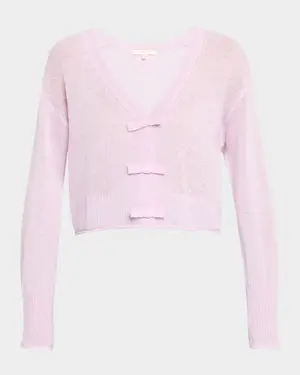 LoveShackFancy Luisella Lightweight Cashmere Cardigan - Clouded Rose