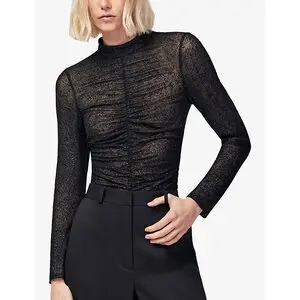 RO&ZO Ruched Long-sleeved Stretch-woven Top