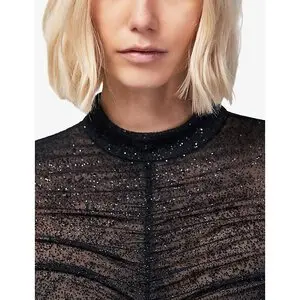 RO&ZO Ruched Long-sleeved Stretch-woven Top