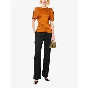 Victoria Beckham Satin Top With Draped Sleeves - Bronze