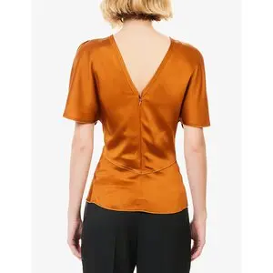 Victoria Beckham Satin Top With Draped Sleeves - Bronze