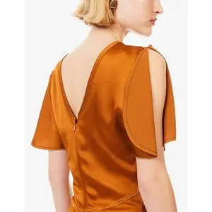 Victoria Beckham Satin Top With Draped Sleeves - Bronze